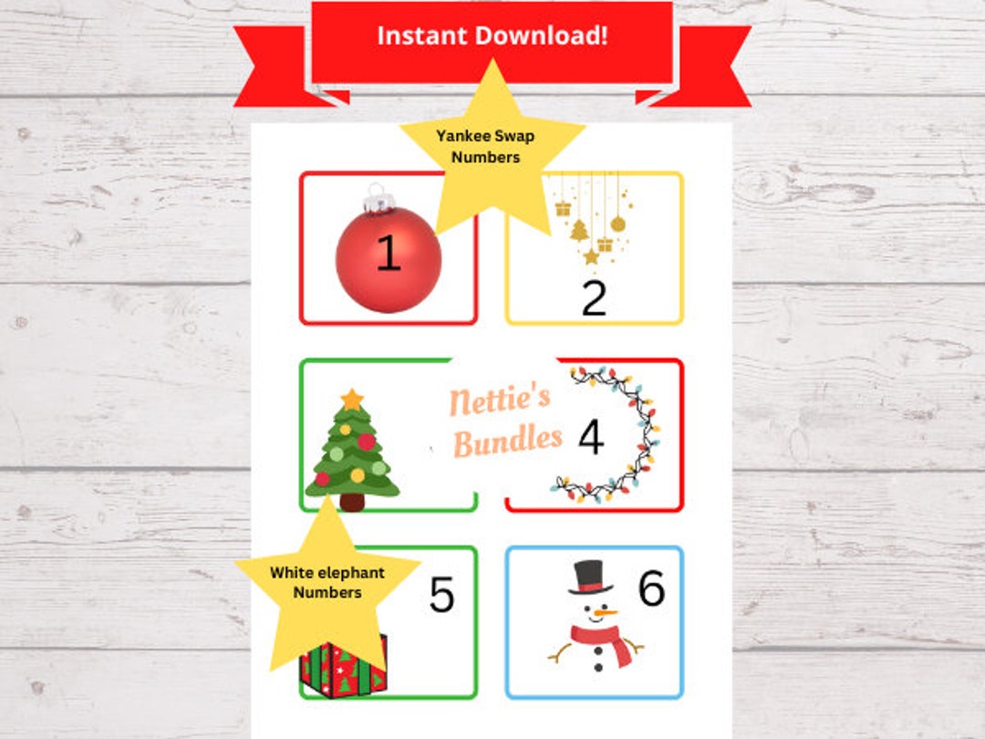 Holiday Yankee Swap or White Elephant Printable Numbers - Etsy