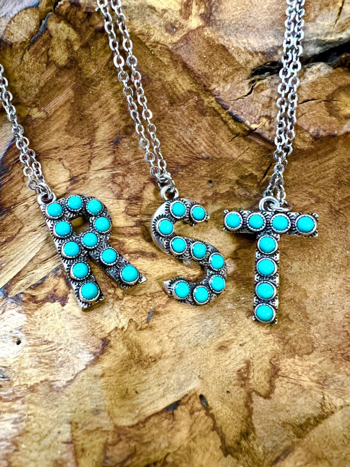 INITIAL NECKLACE Turquoise Stone Initial Necklace Stone - Etsy