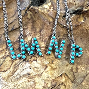 INITIAL NECKLACE | Turquoise Stone Initial Necklace | Stone Pendant ...
