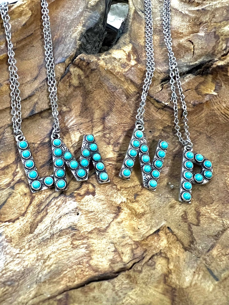INITIAL NECKLACE Turquoise Stone Initial Necklace Stone - Etsy