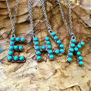 INITIAL NECKLACE | Turquoise Stone Initial Necklace | Stone Pendant ...