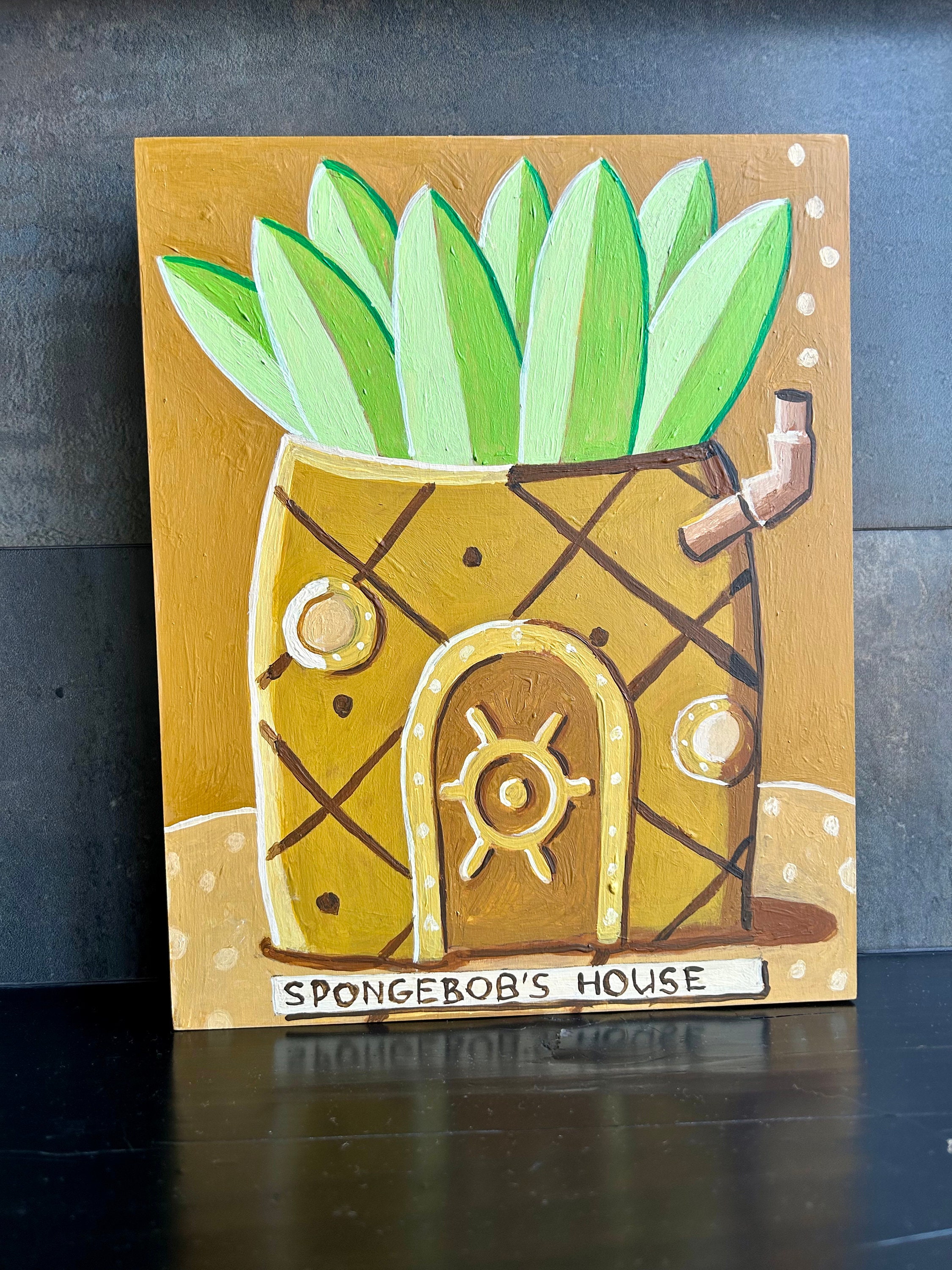 Spongebobs House Painting. Cartoon Wall Art. Fun Folk Art. Yellow ...