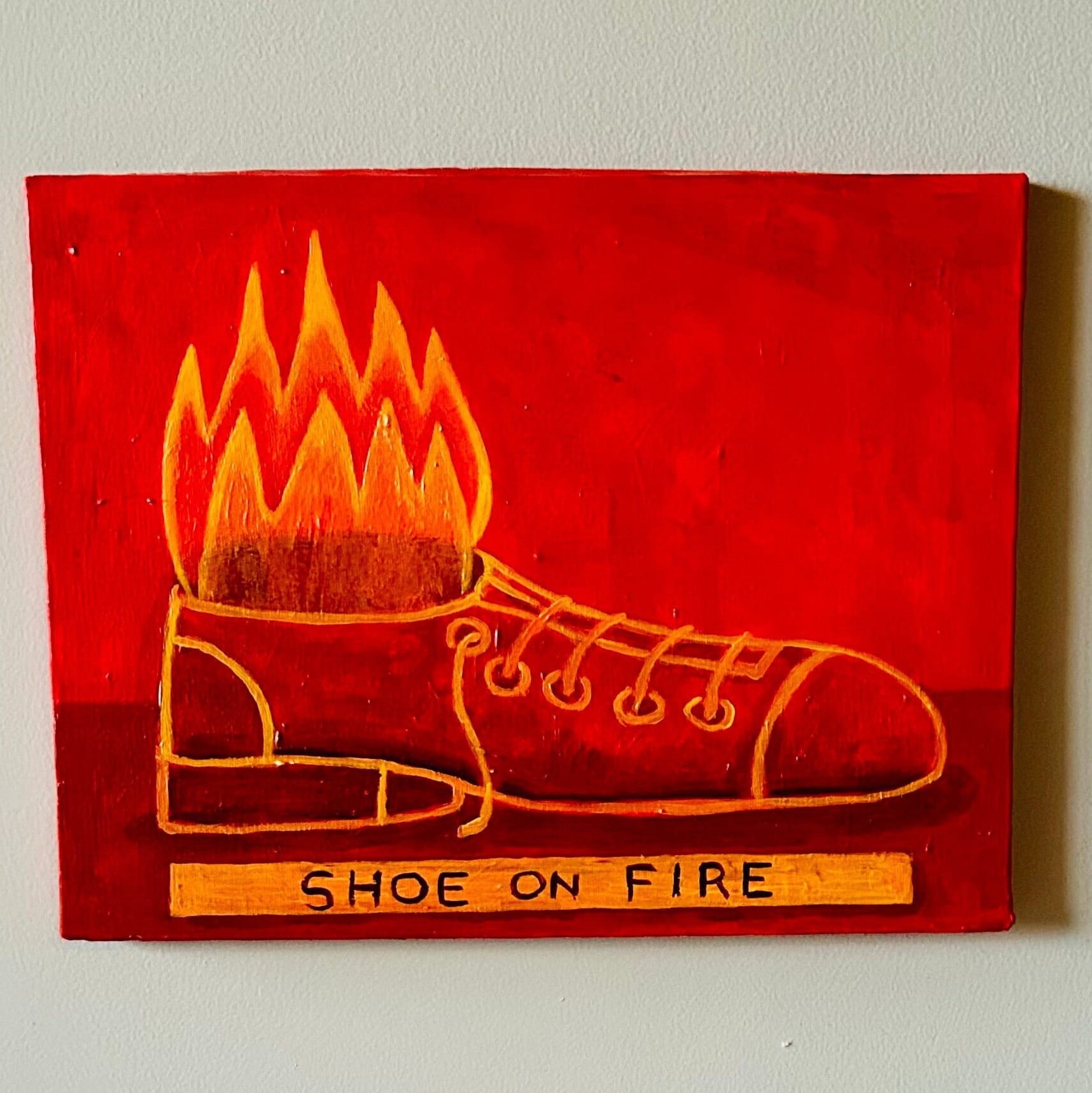 Shoe on Fire Painting. Red Hot Wall Decor. Clown Shoe on Fire. - Etsy