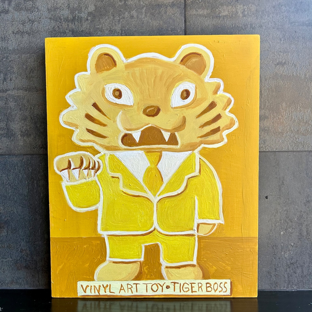 Tiger Boss, Vinyl Art Toy Original Painting. Yellow Tiger Toy Wall Art ...