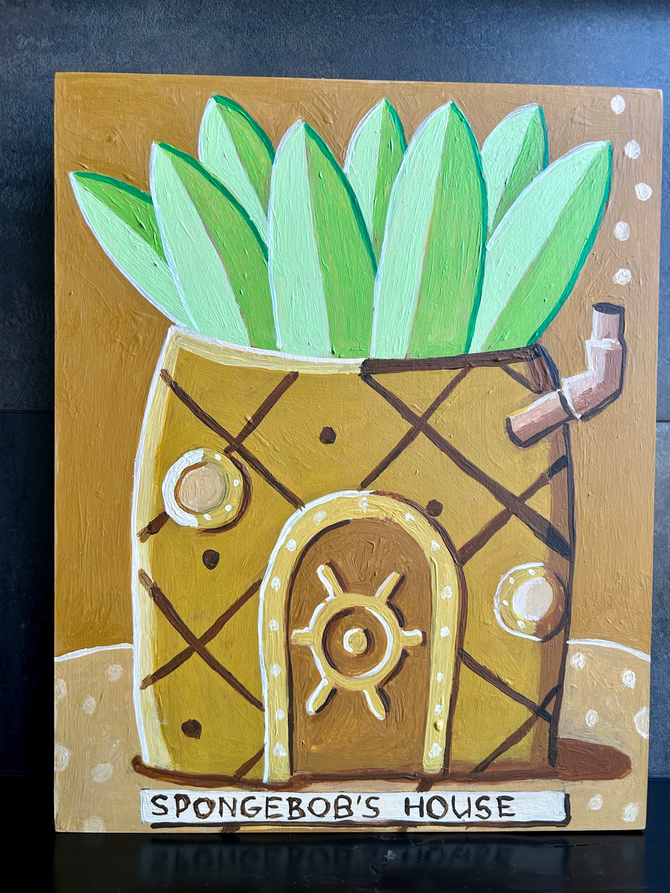 Spongebobs House Painting. Cartoon Wall Art. Fun Folk Art. Yellow ...