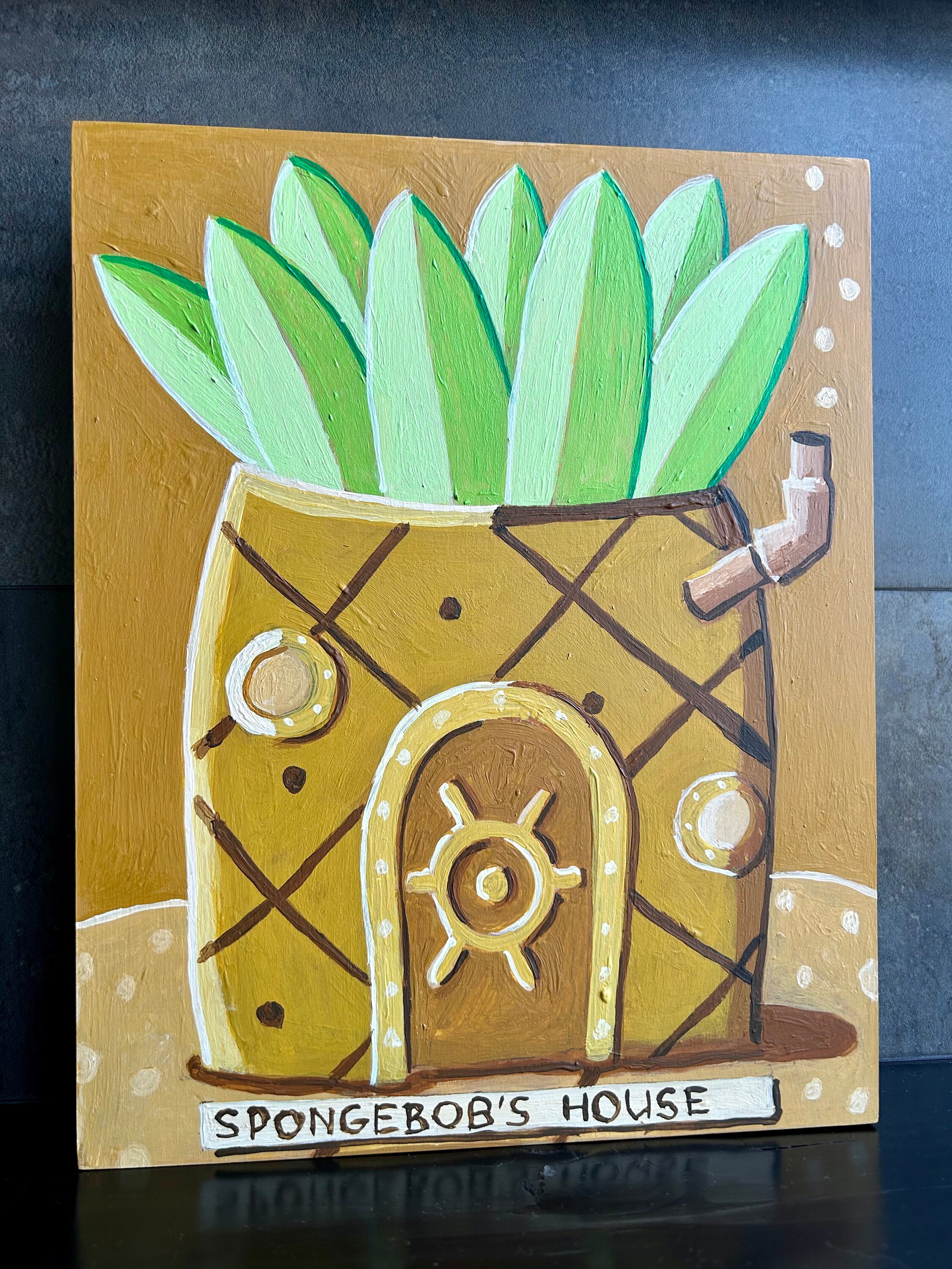 Spongebobs House Painting. Cartoon Wall Art. Fun Folk Art. Yellow ...
