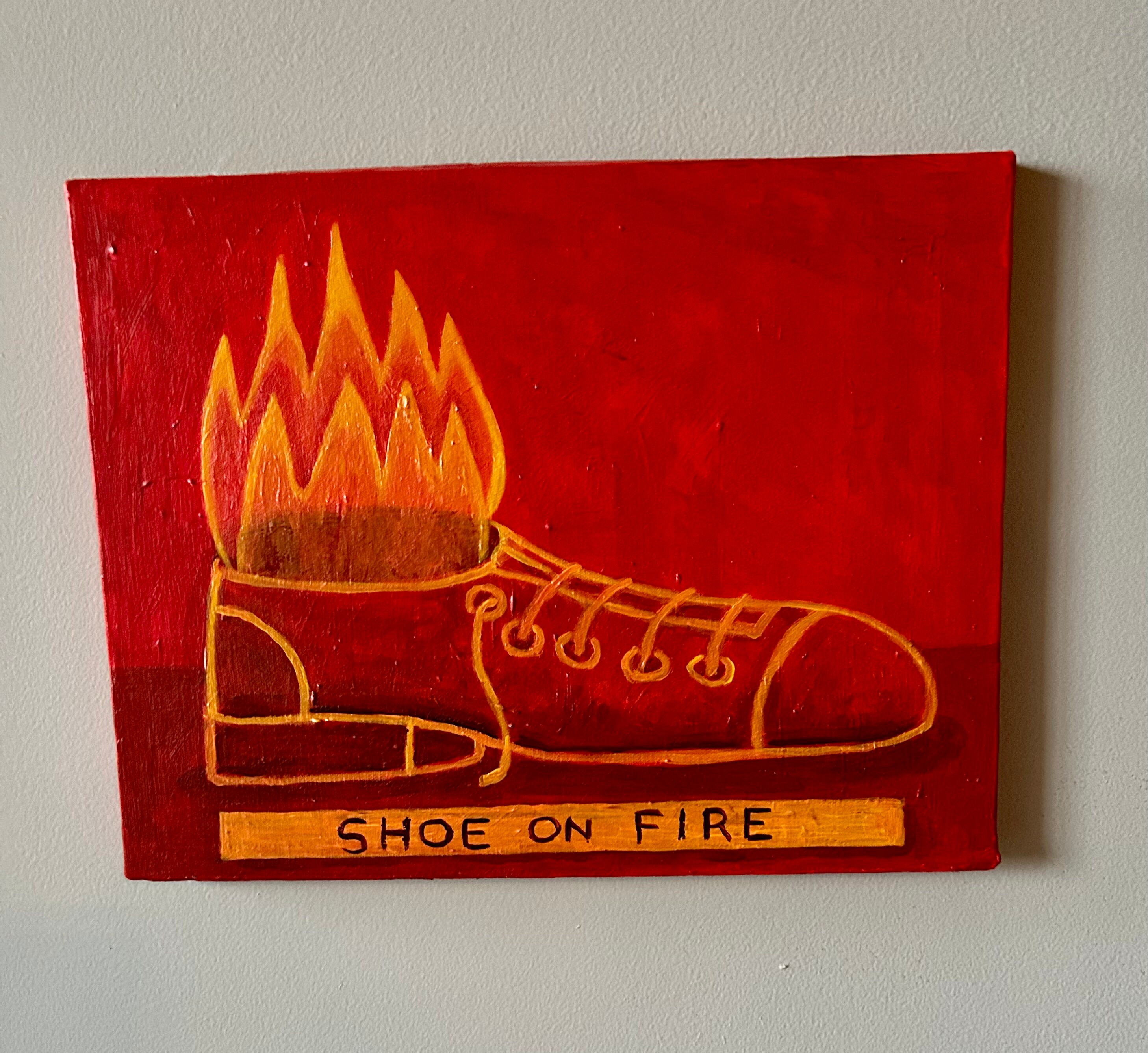 Shoe on Fire Painting. Red Hot Wall Decor. Clown Shoe on Fire. - Etsy