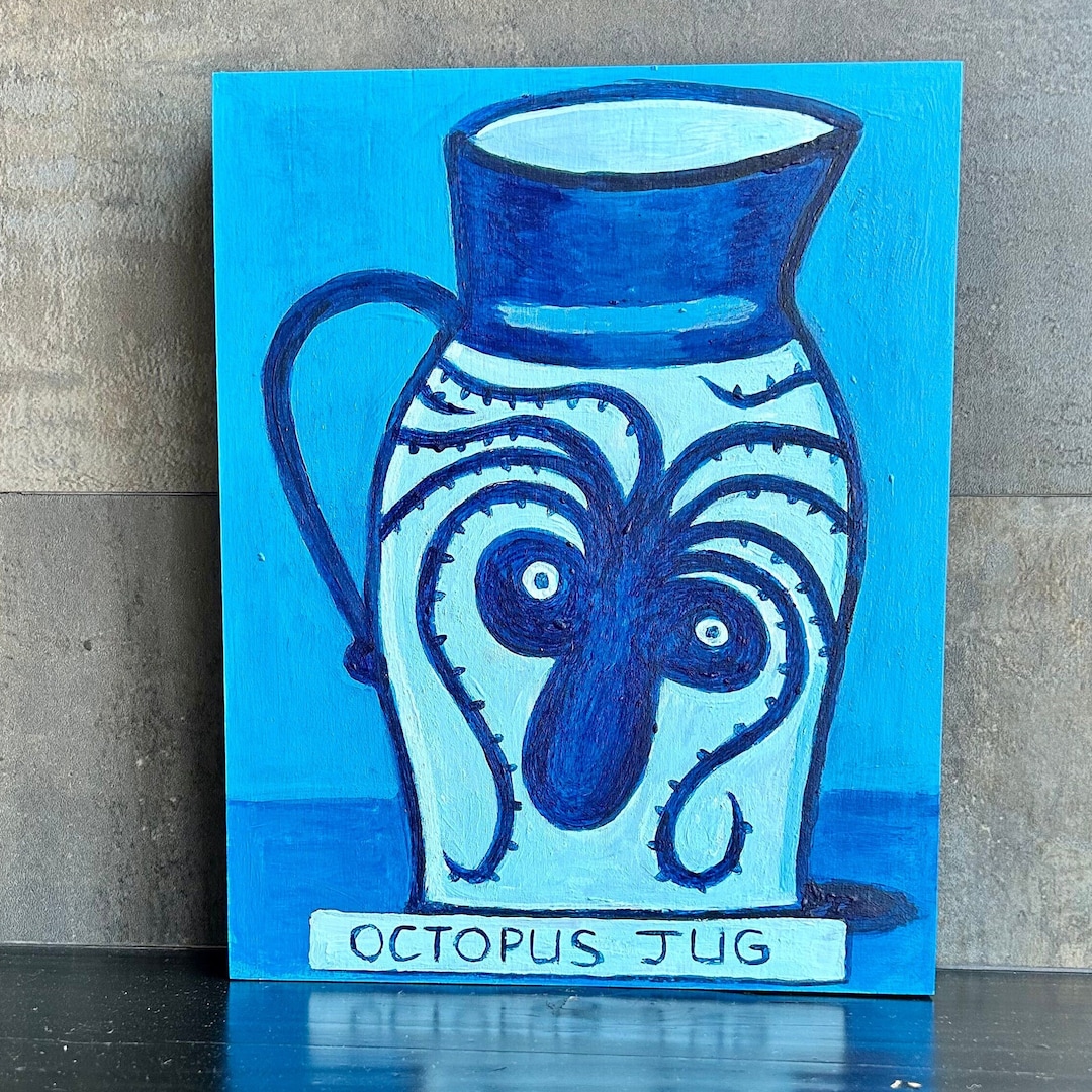 Octopus Jug Painting. Blue Vessel Art. Ancient Greek Vase Folk Art. - Etsy