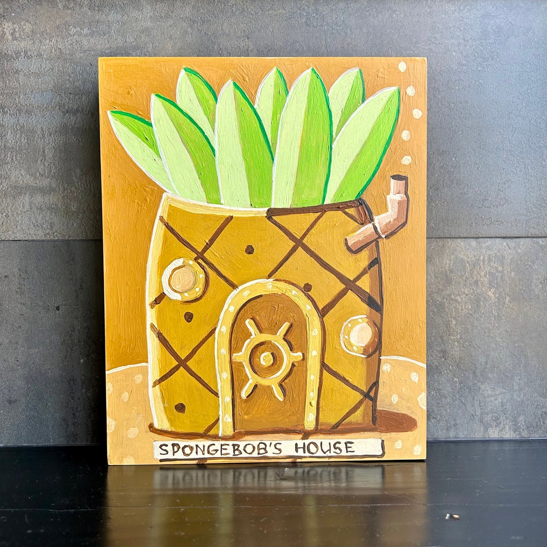 Spongebob’s House Painting. Cartoon Wall Art. Fun Folk Art. Yellow ...