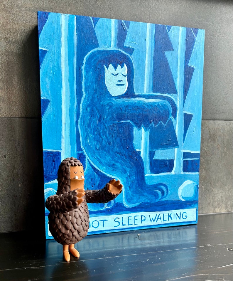 Bigfoot Sleepwalking Painting. Blue Sasquatch Painting. Blue - Etsy