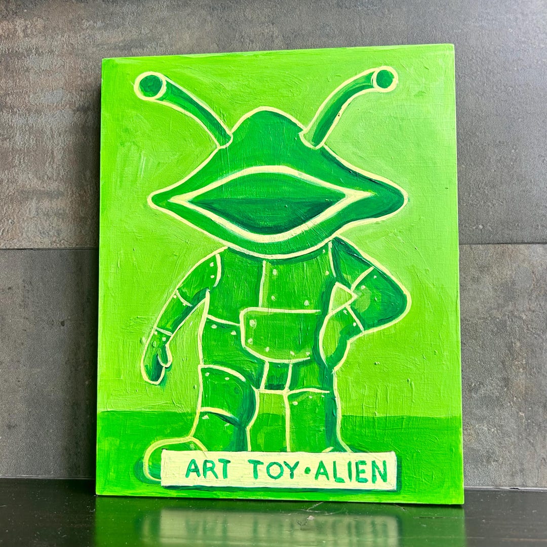 Alien Art Toy Painting. Small, Green Wall Art.painted, Folk Art, Folk ...