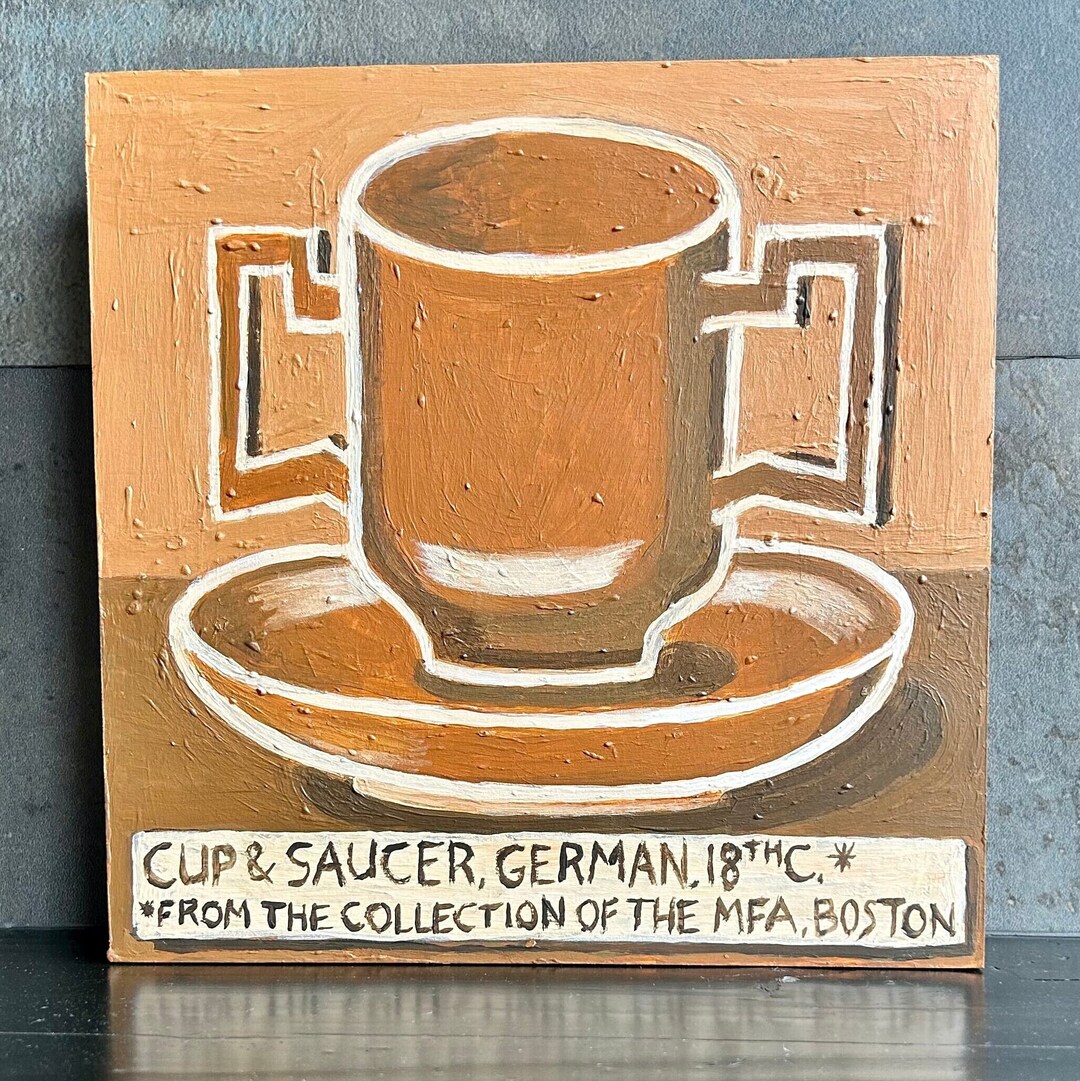 Cup & Saucer Original Painting Brown Antique Museum Object Painting ...