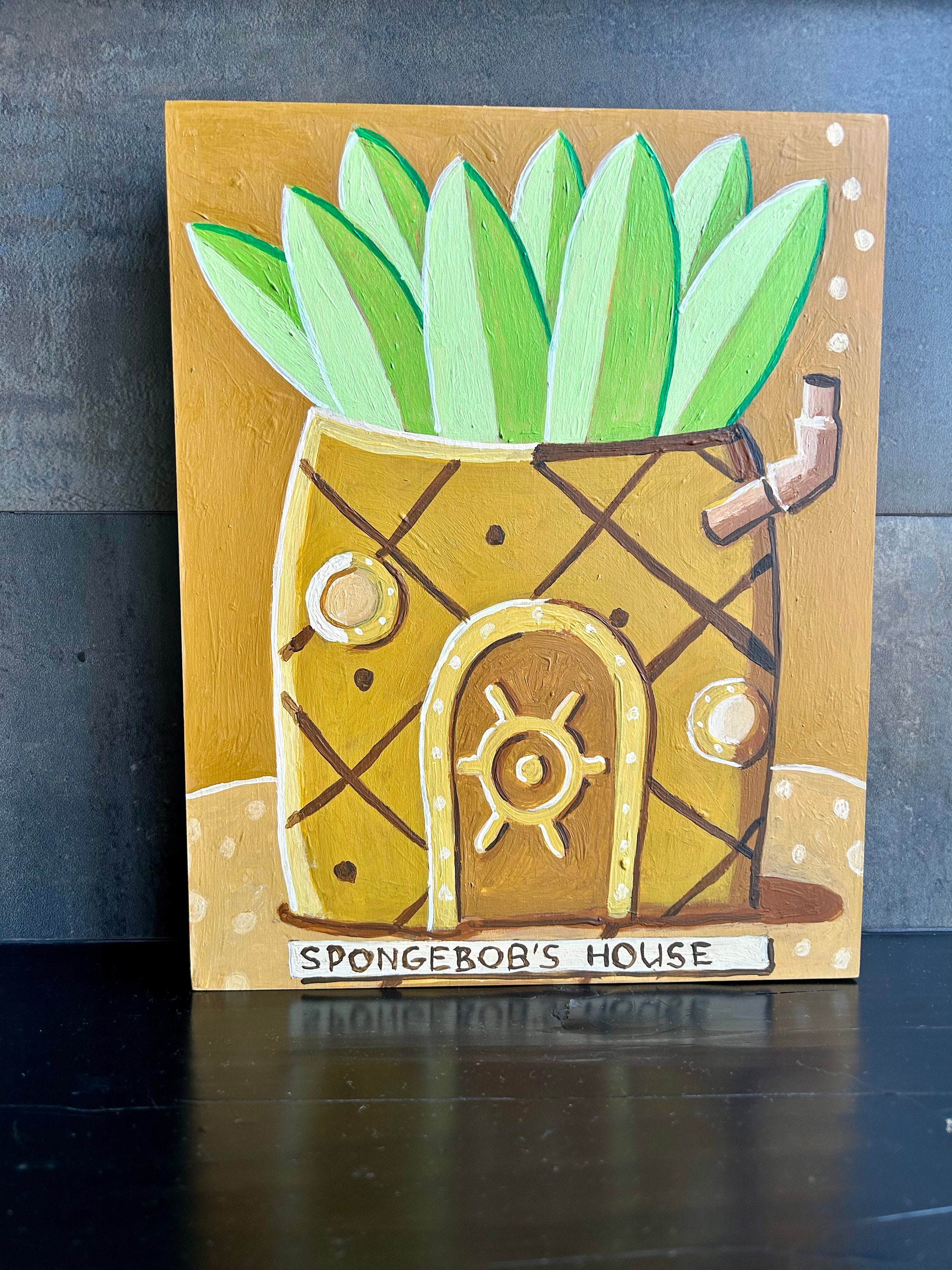 Spongebobs House Painting. Cartoon Wall Art. Fun Folk Art. Yellow ...