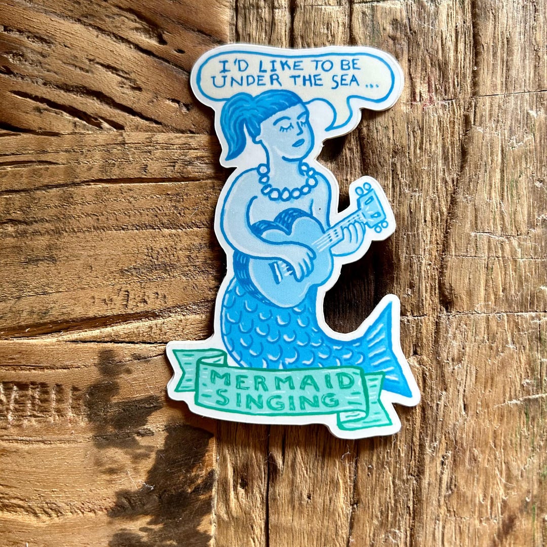 Mermaid Singing Sticker. Under the Sea Matte, Vinyl Sticker. Folk Art ...