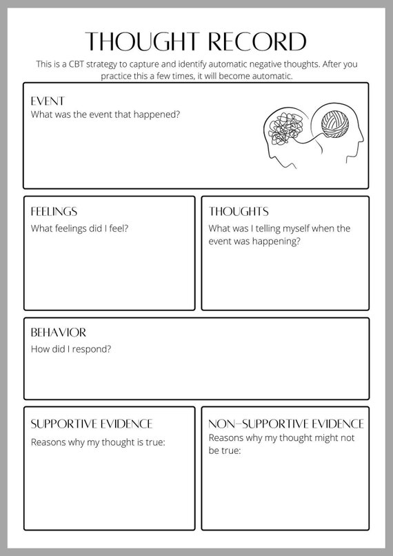 Thought Record Worksheet CBT Worksheet for Therapists and - Etsy Thought Record Worksheet CBT Worksheet for Therapists and - Etsy