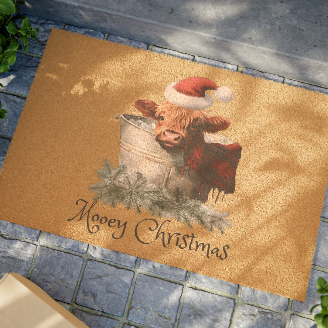 Christmas Highland Cow Doormat: Western Christmas Cows - Front Porch ...