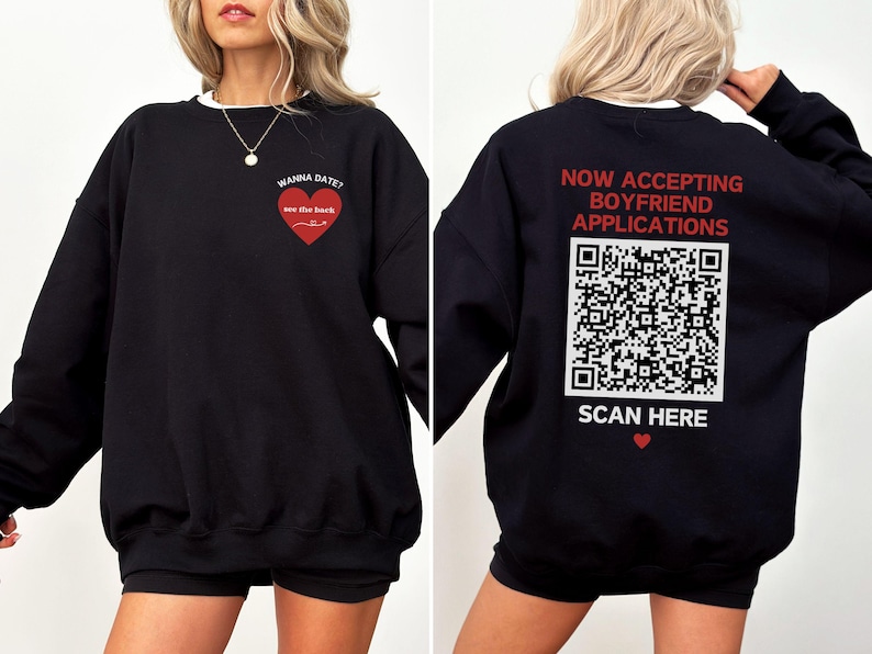Custom QR Code Shirt: Now Accepting Boyfriend Applications- Scans to Personalized Application ...