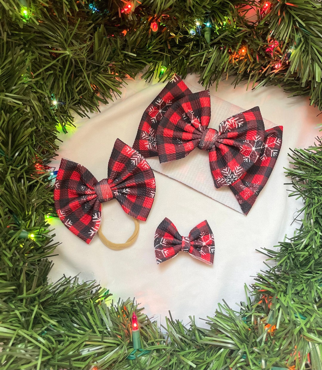 Red & Black Plaid Newborn, Baby, Toddler Girl Bow on Headwrap/bow on ...