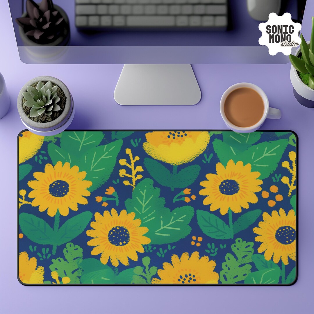 Sunflower Desk Mat, Bright Floral Mouse Pad, Large Cottagecore ...