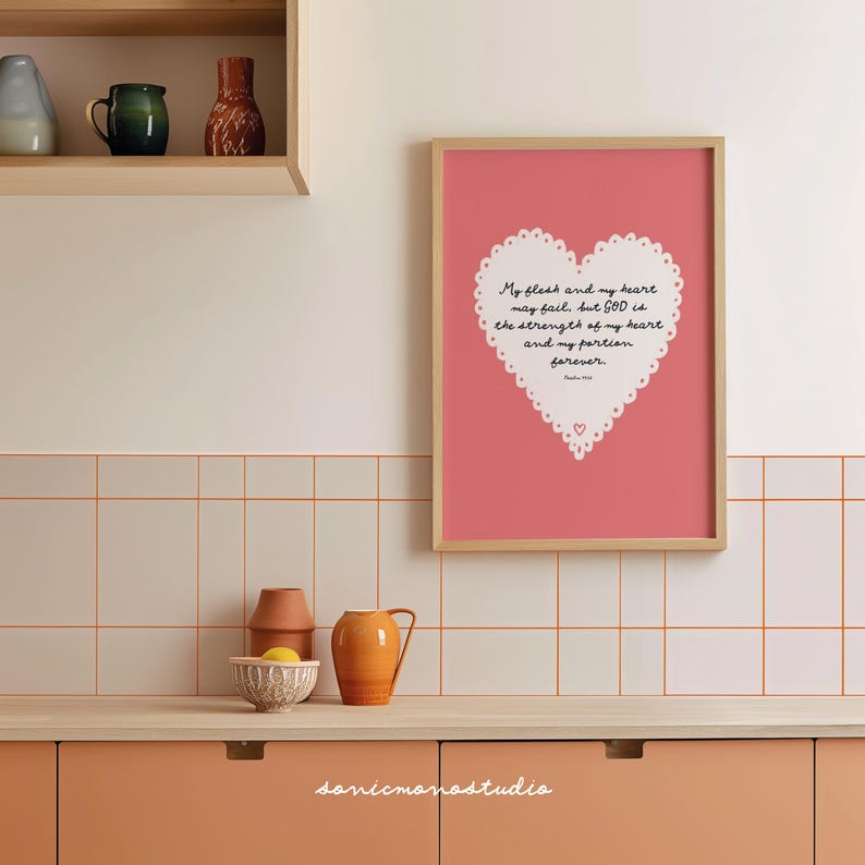 Psalm 73:26 Print, Heart Scripture Faith Based Decor, Pastel Christian ...
