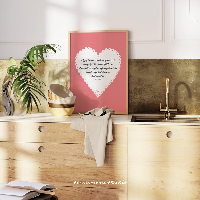Psalm 73:26 Print, Heart Scripture Faith Based Decor, Pastel Christian ...