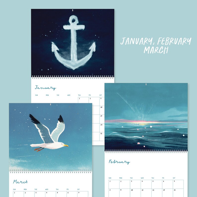 Maritime Blue Horizons 2026 Wall Calendar With US Holidays, Coastal ...