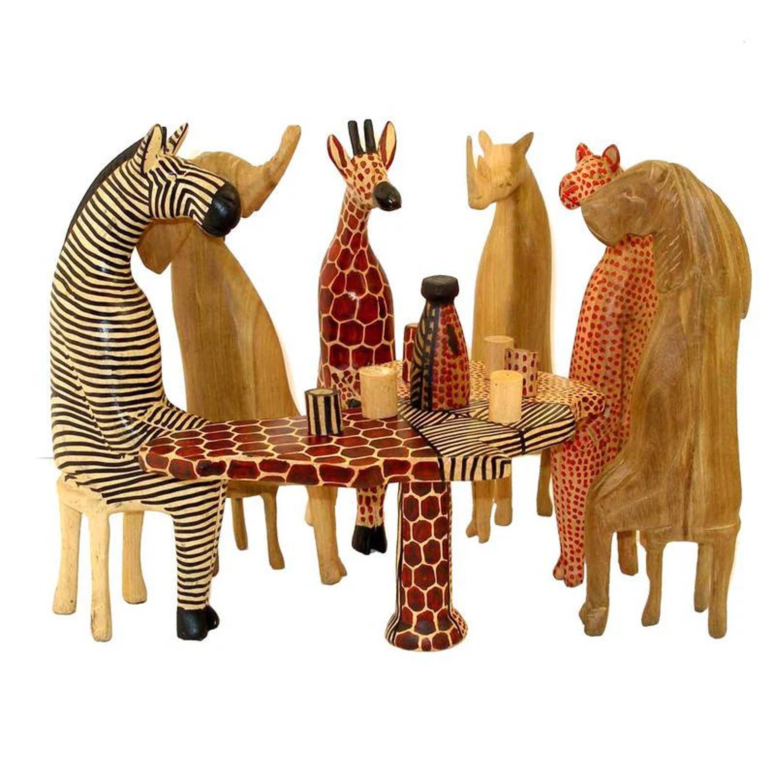 Safari Animal Table Display Hand-carved Mahogany party - Etsy