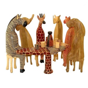 Safari Animal Table Display - Hand-carved Mahogany "party Animals" - Etsy