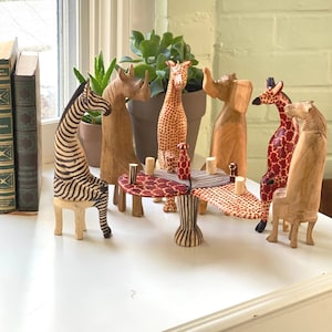 Safari Animal Table Display - Hand-carved Mahogany "party Animals" - Etsy