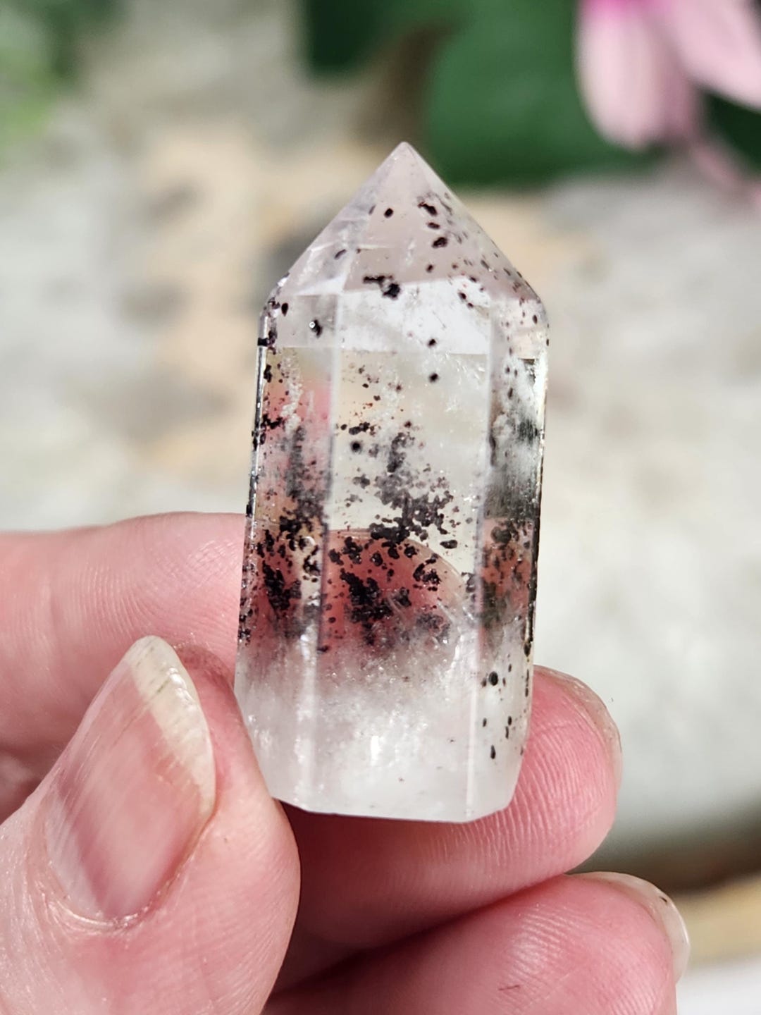Clear Quartz Tower: Black Mica & Red Hematite Inclusions - Etsy