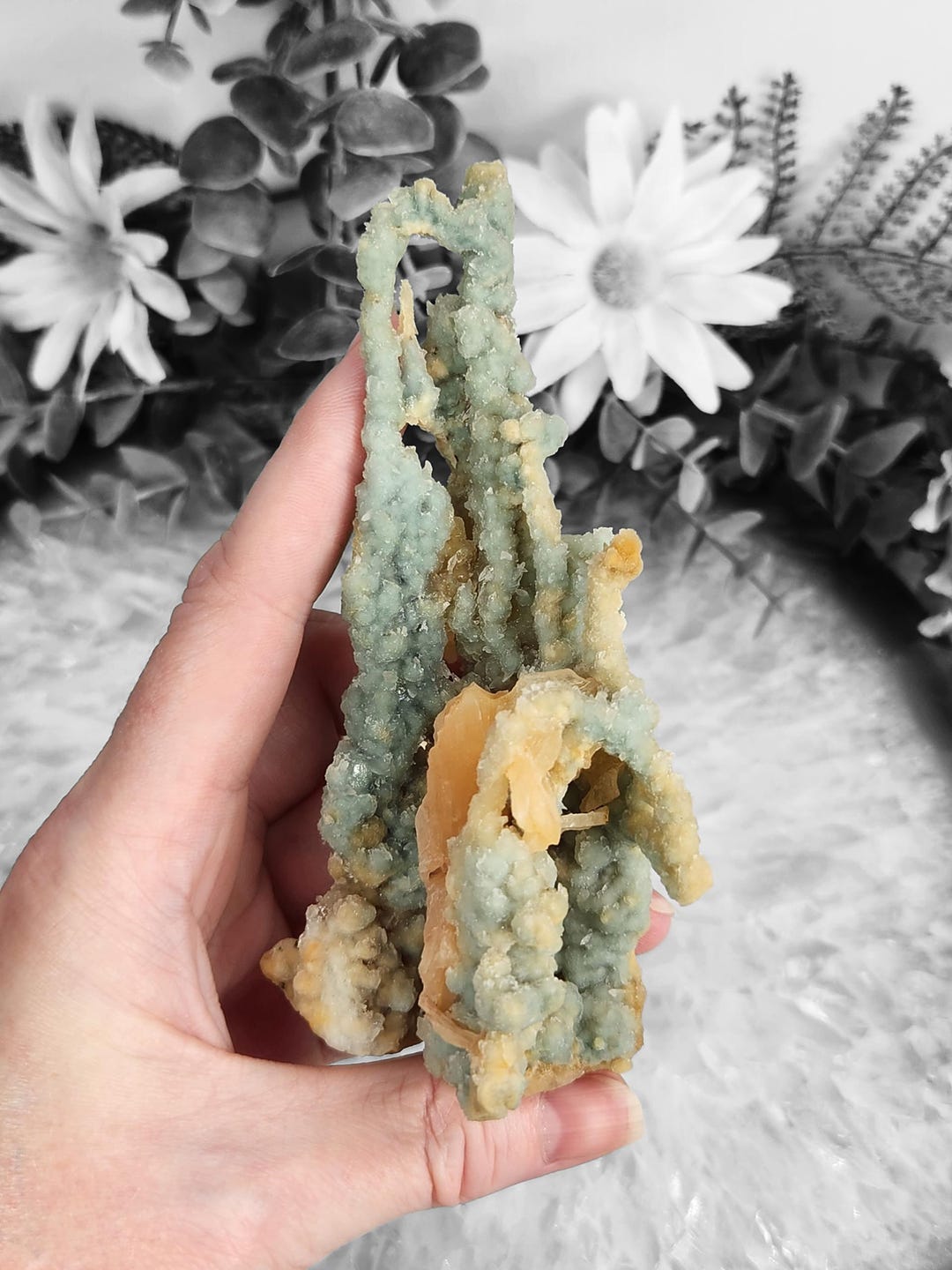 Self Standing Blue Coral Chalcedony Stalactite W/ Peach Stilbite (india ...
