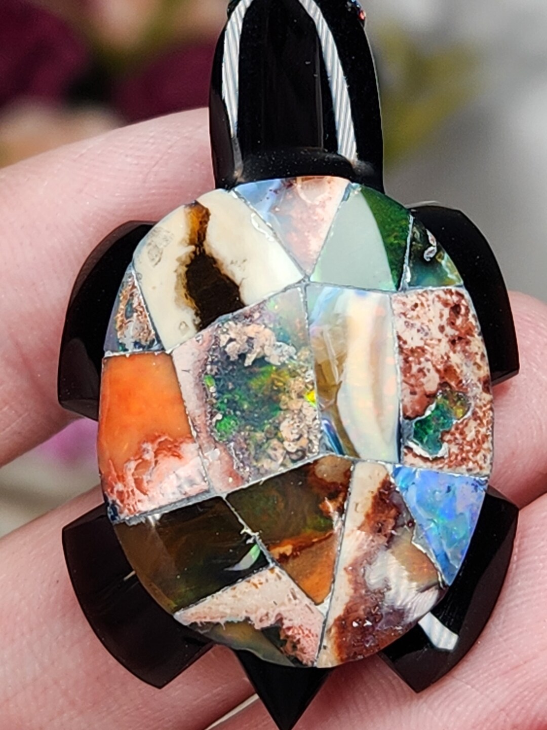 Mexican Fire Opal & Black Obsidian Turtle Carving - Etsy