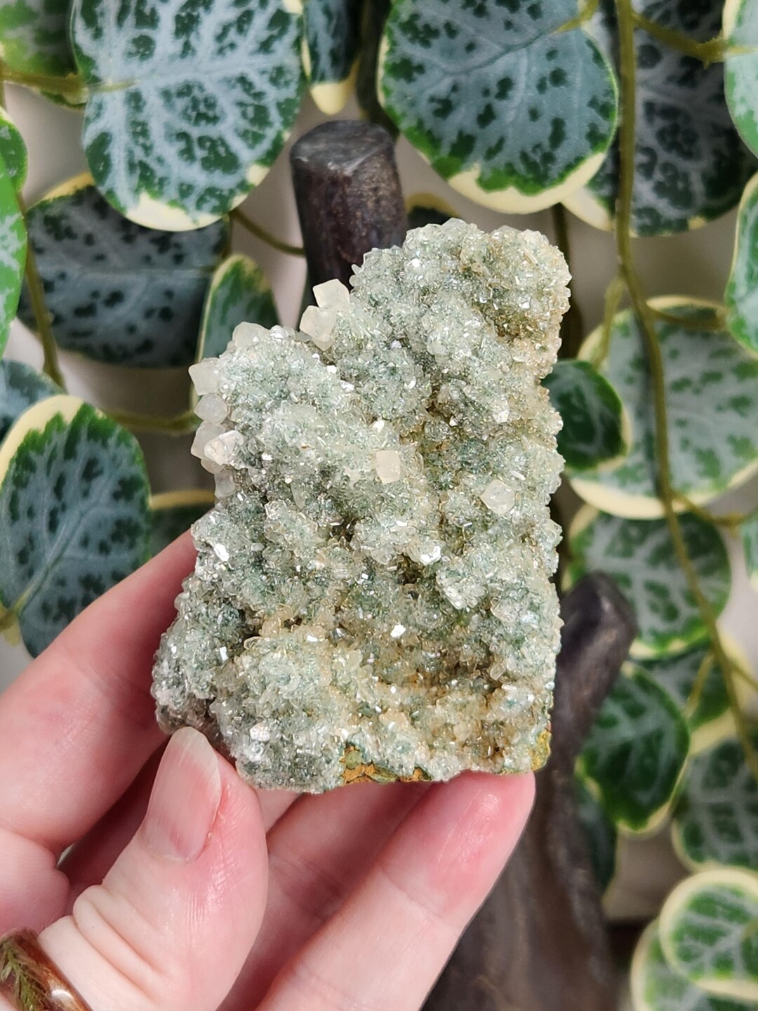Green Chalcedony Cut Base W/ Transparent Heulandite & UV Reactive ...