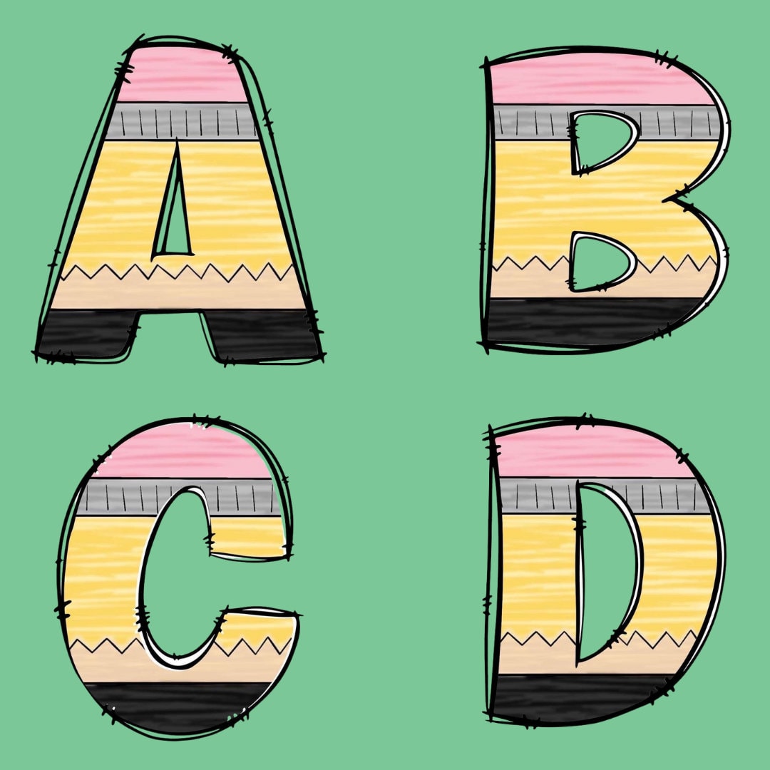 Pencil Alphabet Letters PNG/JPG - Full Alphabet - Etsy