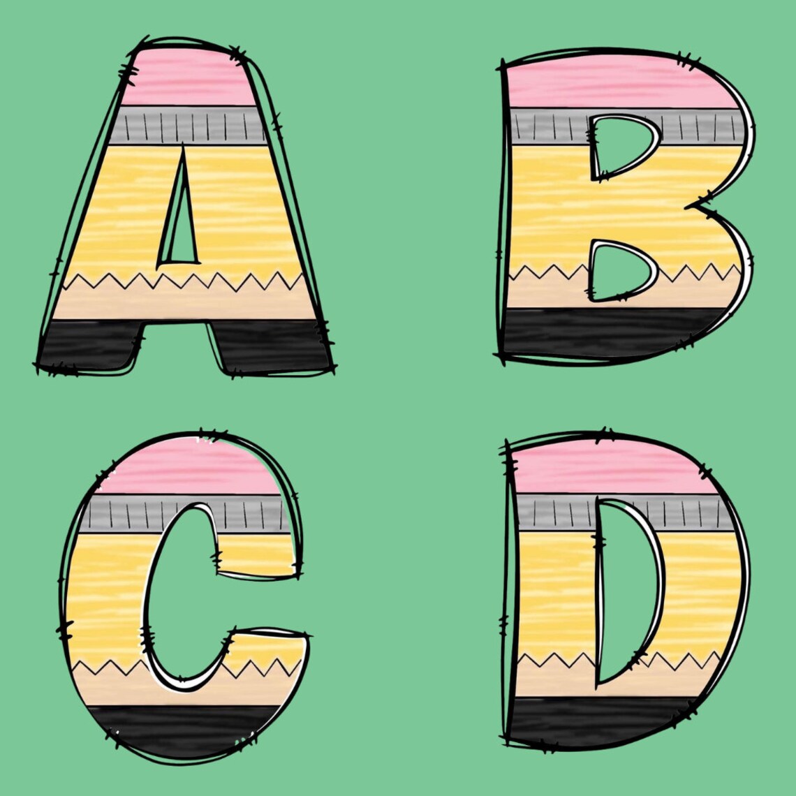 Pencil Alphabet Letters PNG/JPG - Full Alphabet - Etsy