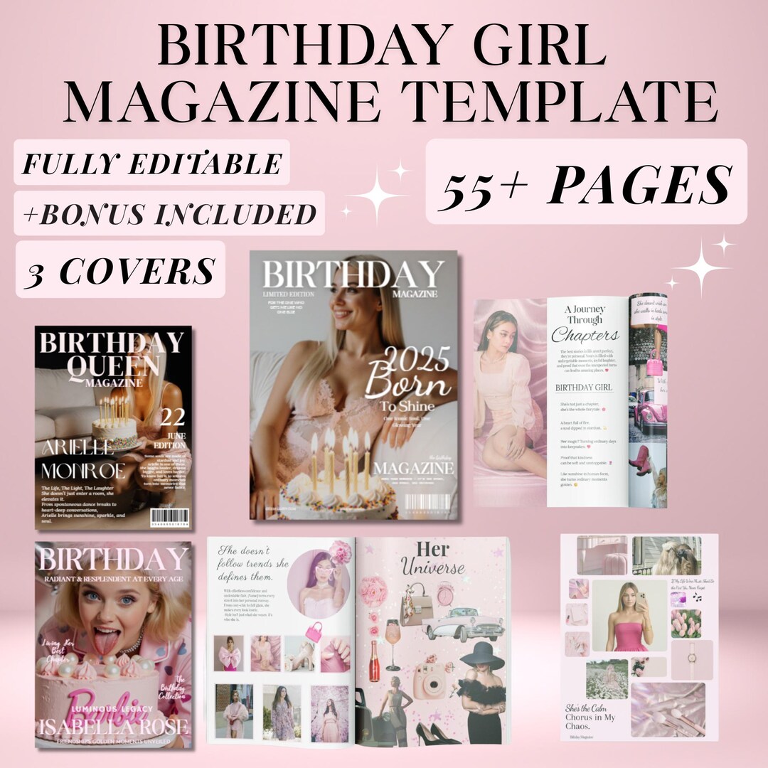 Editable Birthday Magazine Template: 55 Pages + Bonus Newspaper ...
