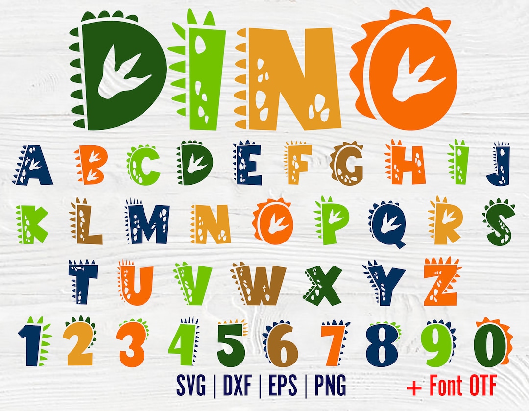 Letras de dinosaurio Svg Dinosaur Font Otf, Dinosaurio SVG Números de ...