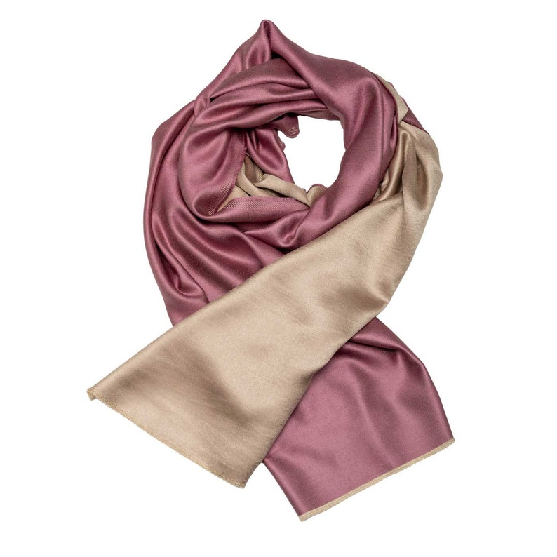 Two-tone Silk Scarf in Rose and Beige With Short Fringes – 50 X 180 Cm ...