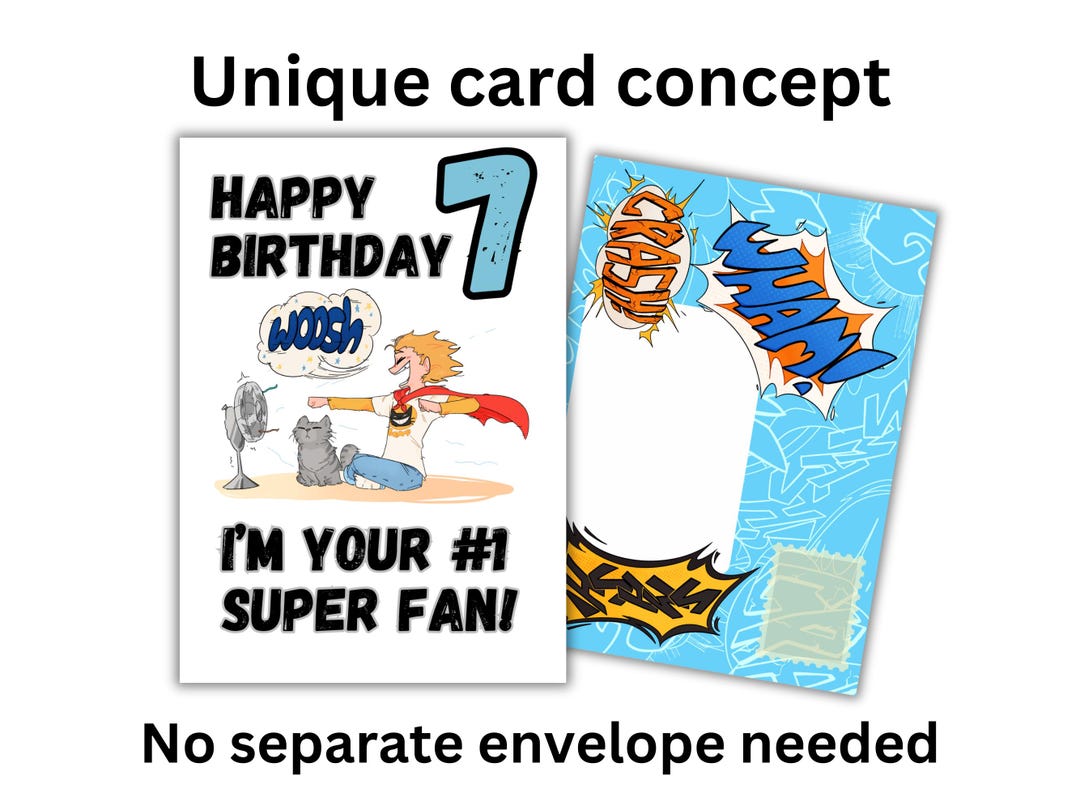 Self-sealing 7th Birthday Card for the Little Super Hero, Eco-friendly ...