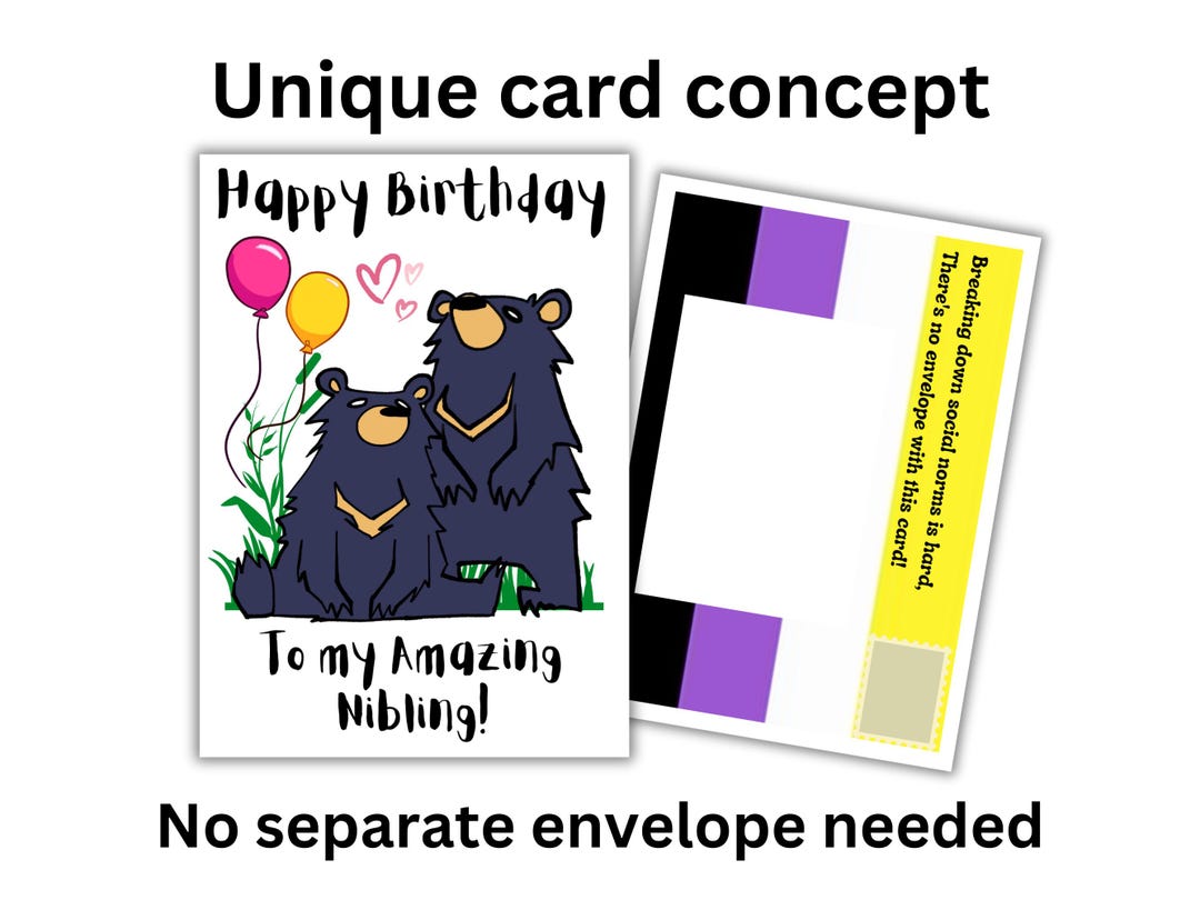 Non-binary Nibling Birthday Card: Moon Bears, Pride Flags - Etsy