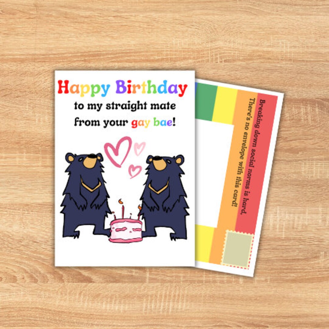 Birthday Card From Gay Friend Cute Moon Bears LGBT Flag - Etsy