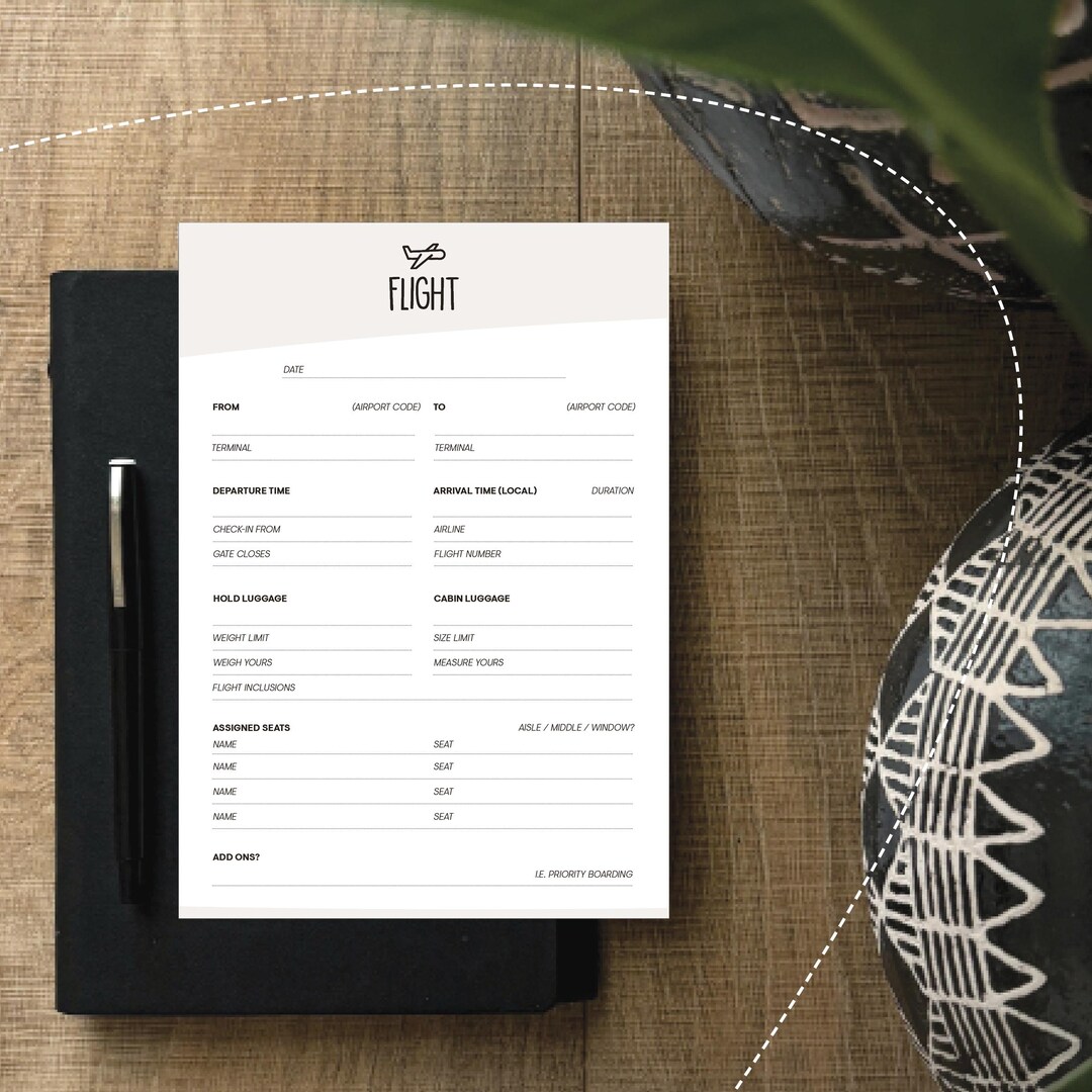FLIGHT — Printable Travel Planning & Trip Organiser Template Page ...