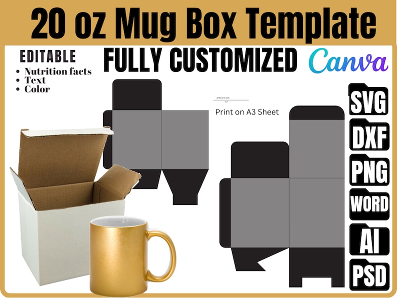 MUG BOX SVG, 20oz Mug Press Svg, Mug Holder Svg, Gift Box Svg, Cricut ...