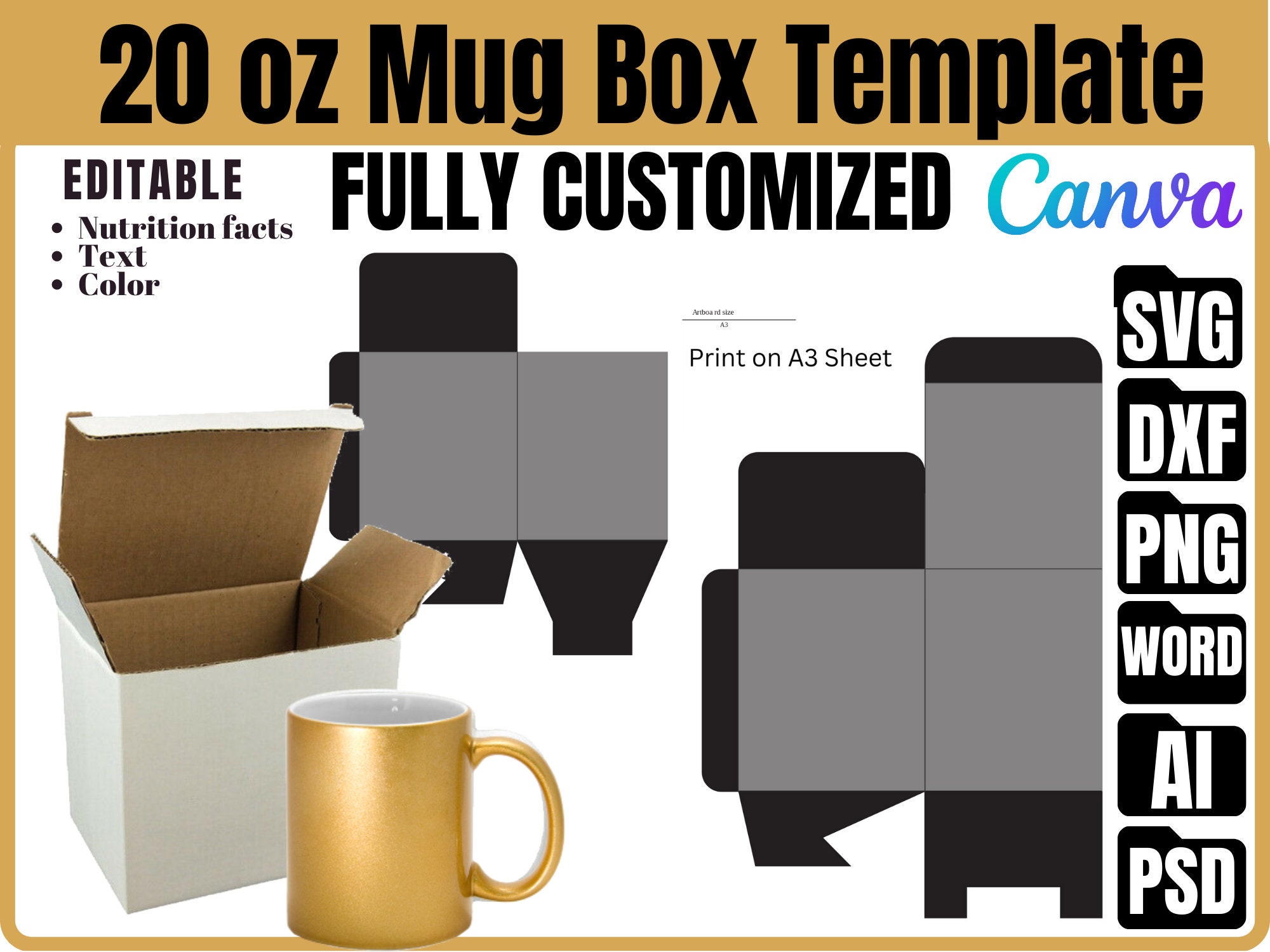 MUG BOX SVG, 20oz Mug Press Svg, Mug Holder Svg, Gift Box Svg, Cricut ...