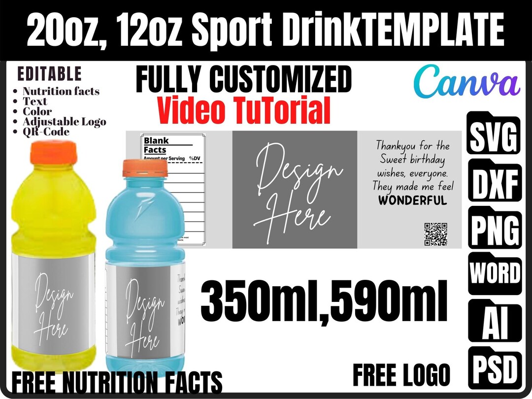 Sports Drink Bottle Blank Label Template, Sports Drink Wrapper Template ...