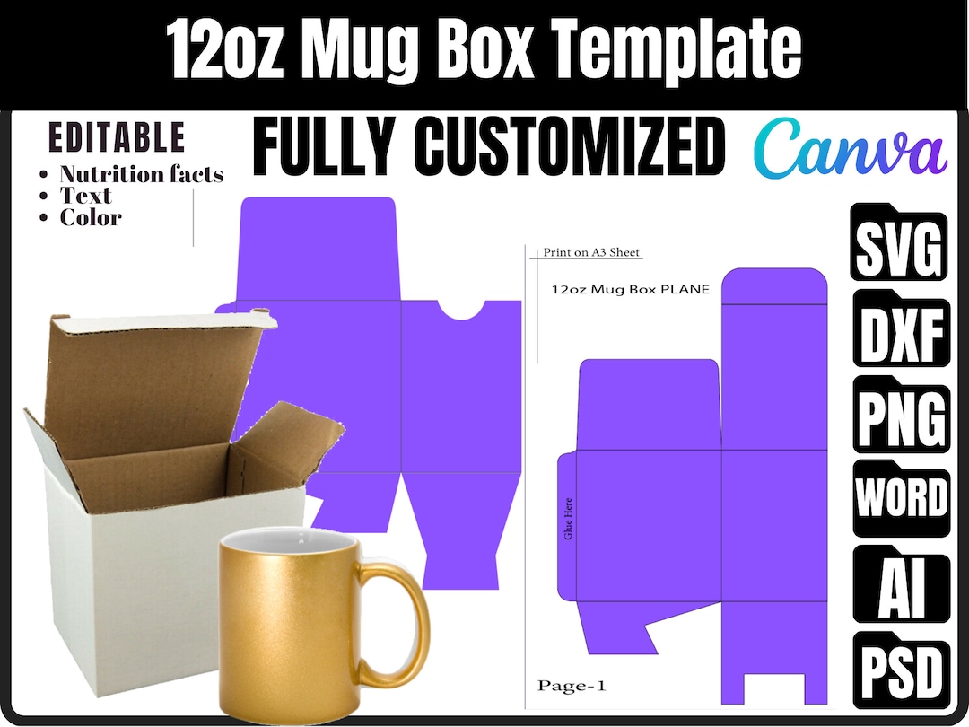 11oz Mug Box Template, Mug Box SVG, Cricut Cut Files, Silhouette Cut ...