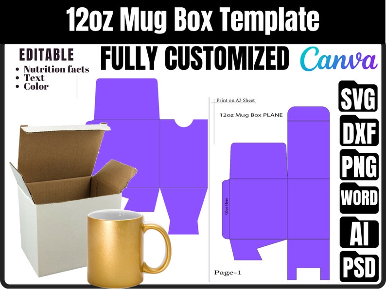 12oz and 15oz MUG BOX SVG, Mug Press Svg, Mug Holder Svg, Gift Box Svg ...