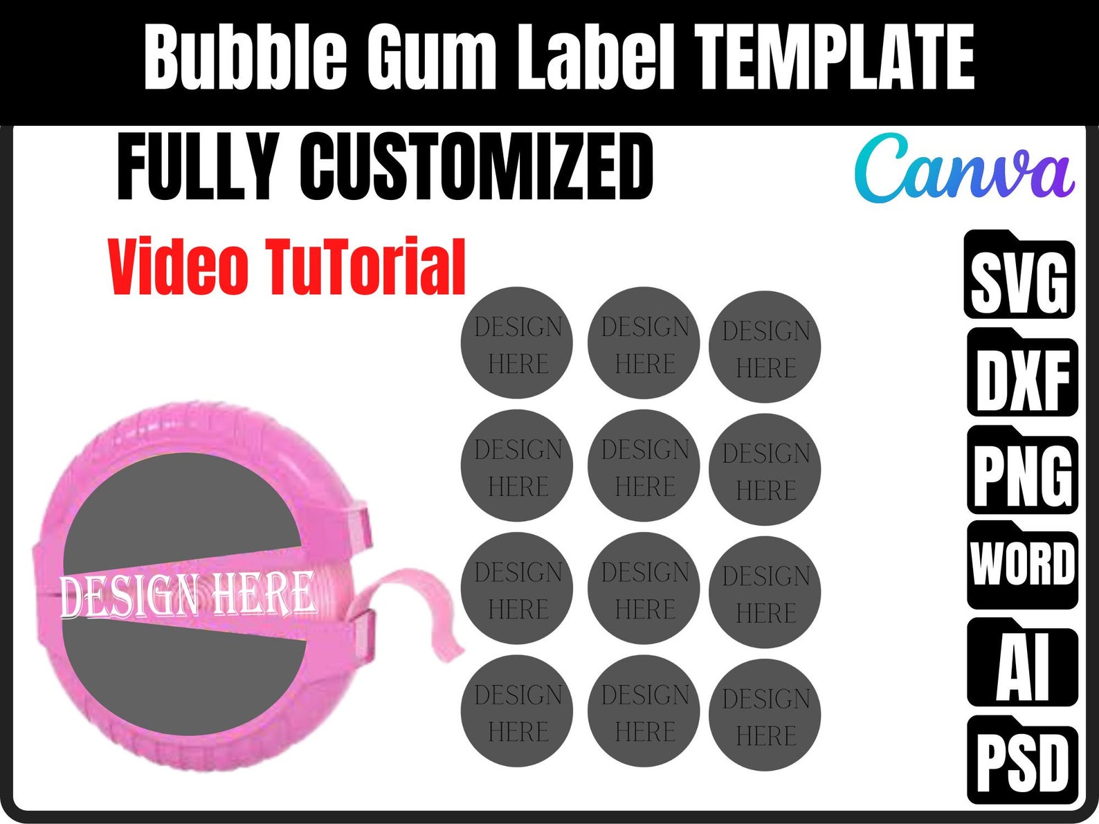 Bubble Gum Tape Template Bubble Gum Tape Label Template - Etsy