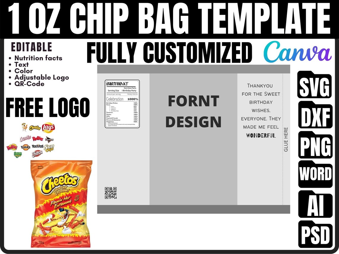 Chip Bag Template Instant Download Chip Bag Template Chip - Etsy