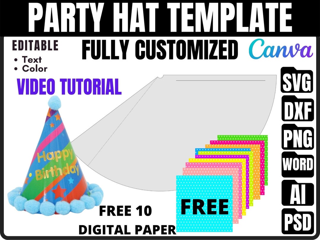 Birthday Party Hat Template: Editable Cone Hat (digital Download) - Etsy